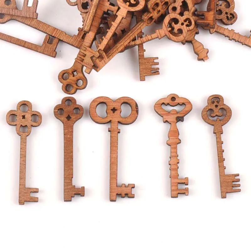 25Pcs Random Vintage Mixed Keys Unfinished Wood Decoration Handicraft ...