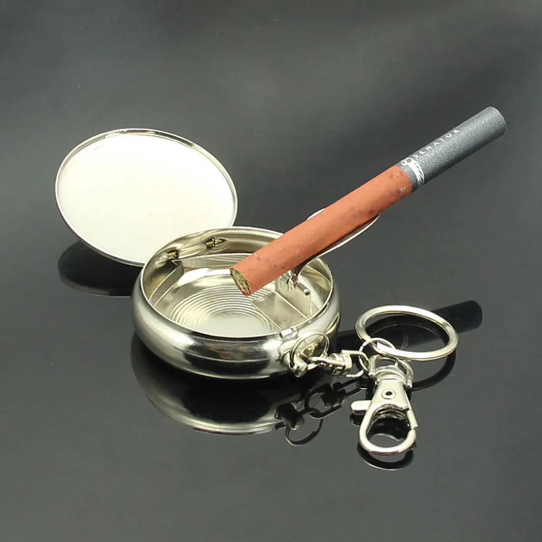 Portable Stainless Steel Pocket Ashtray Round Keychain Outdoors ...