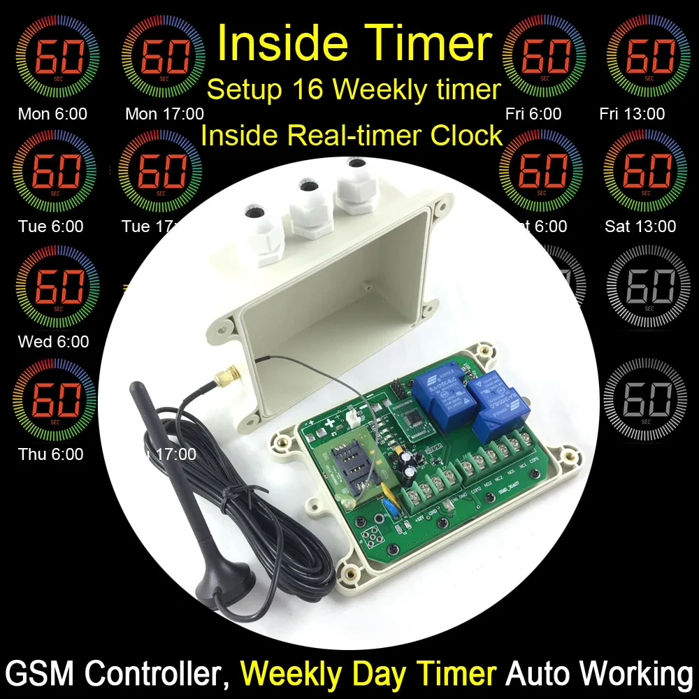 GSM WEEKLY GSM Relay Remote Switch Controller Built in clock for 16 ...
