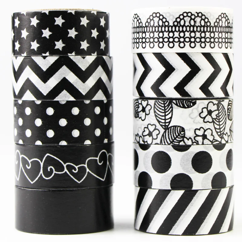 10 Rolls Washi Tape Set Paper Masking Tapes Black and White Patterns ...
