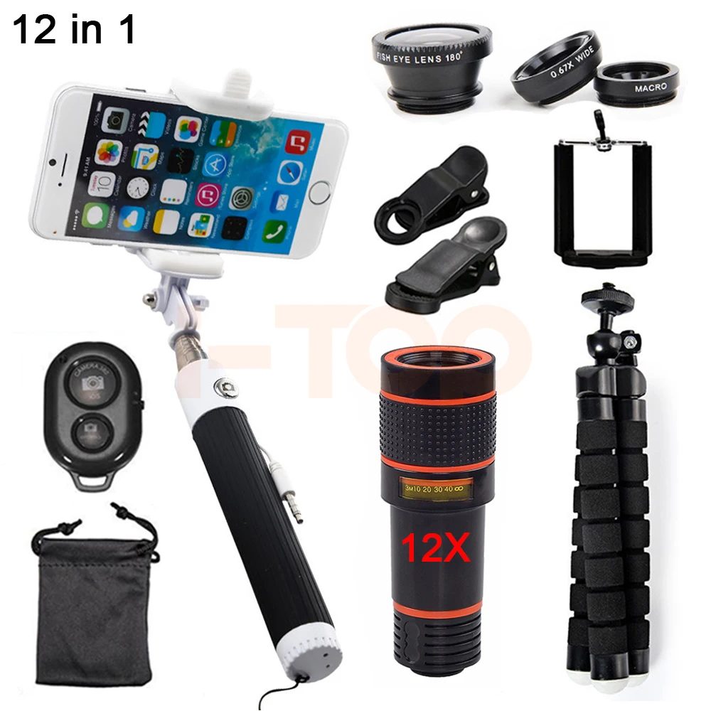 12X Telescopic lens Fish eye Wide Angle Macro Lentes 12X Telephoto Zoom ...