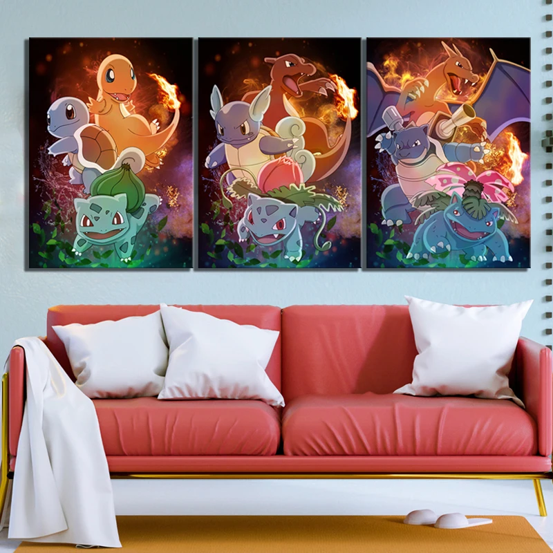 Pokemon Pocket Monster Anime HD Pictures 3 Panel Wall Artwork Poster ...