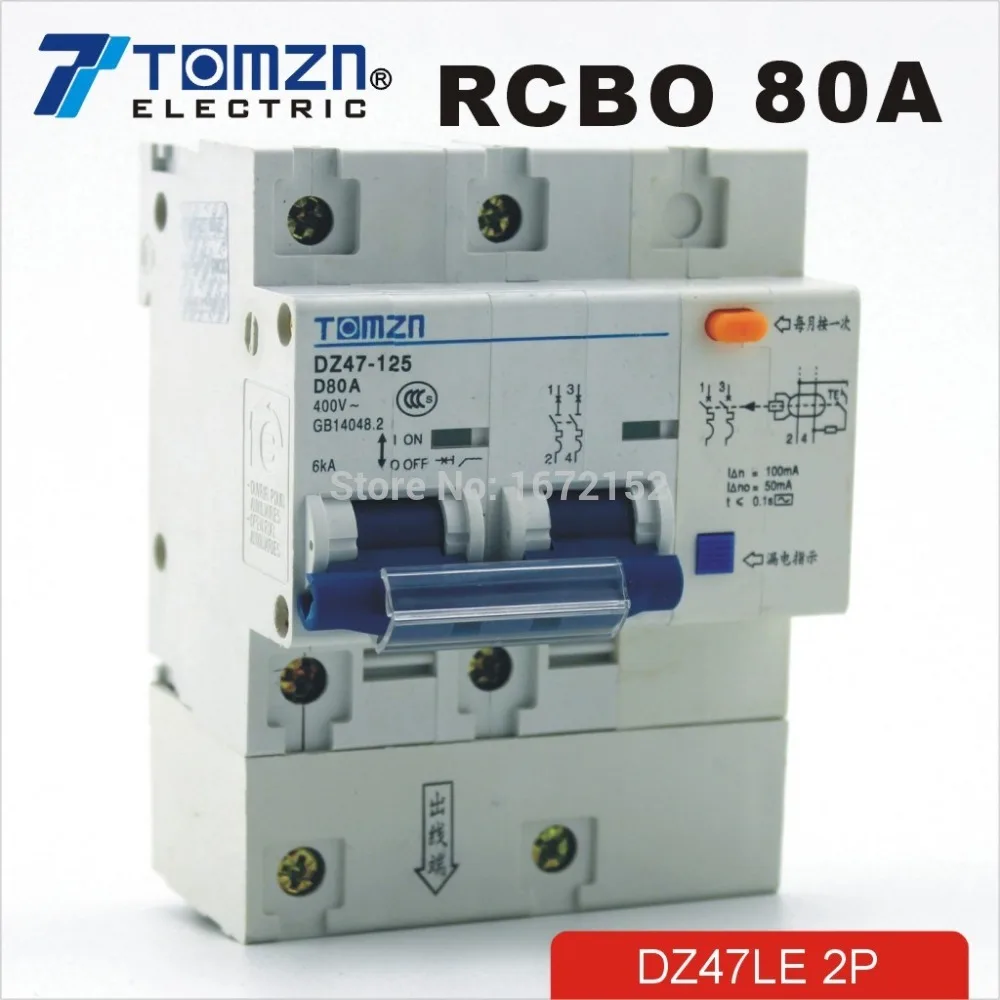 Dz47le 2p 80a D Type 400v~ 50hz/60hz Residual Current Circuit Breaker With Over Current And ...