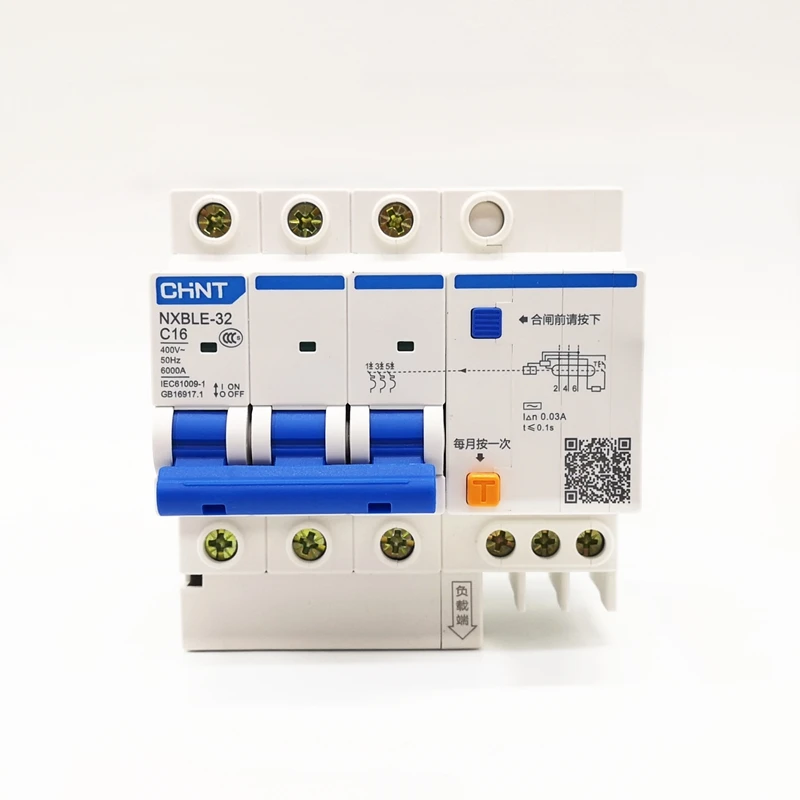 Disyuntor de corriente Residual CHINT, NXBLE 32, 3P, 30mA, C6A, 10A, 16A, 20A, 25A, 32A ...