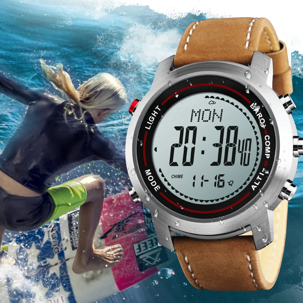 Men's Outdoor Military Sports Watches Weather Compass Genuine Leather ...