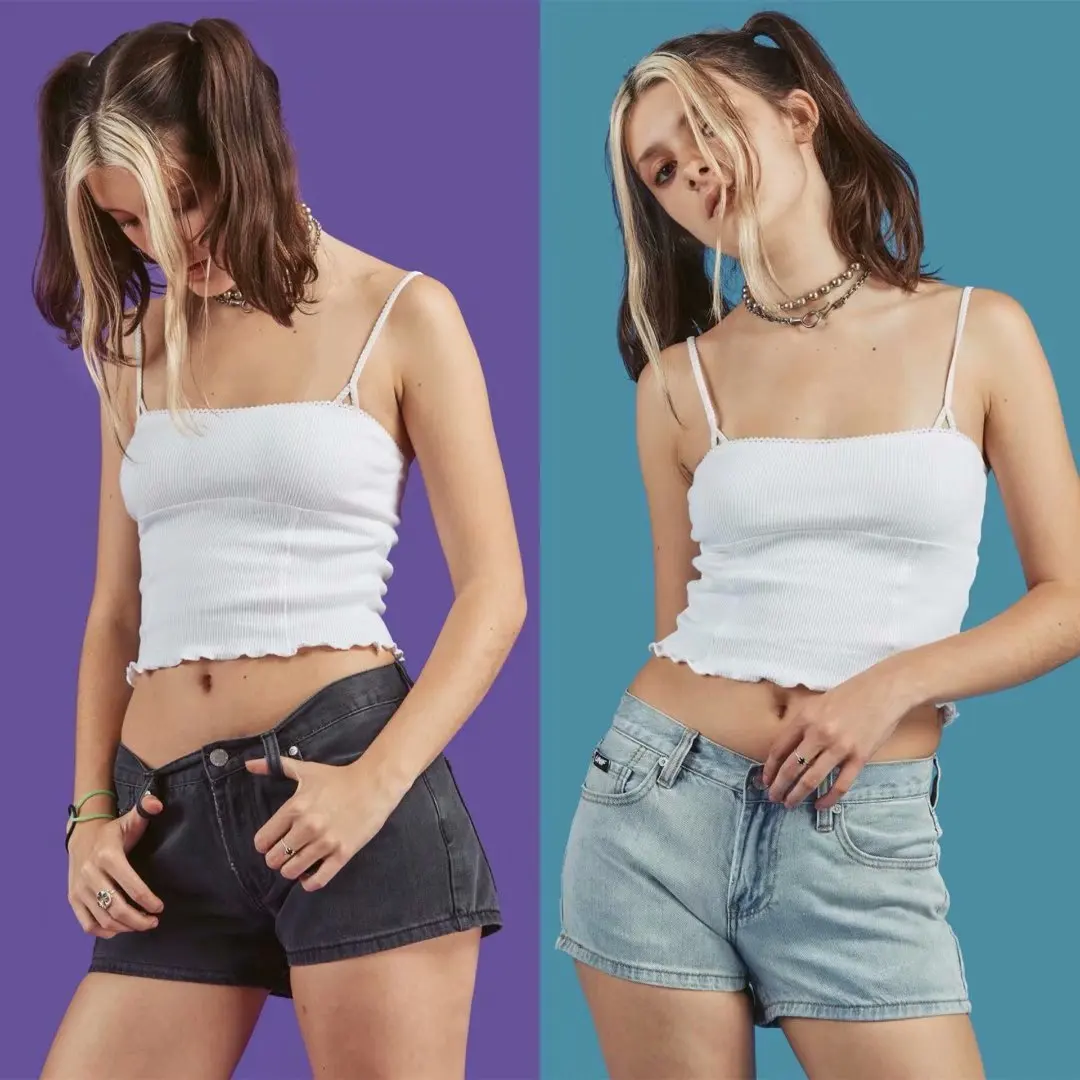 Crop Top Cropped Autumn New European And American Sexy Flat Mouth Quilted Small Vest Exposed