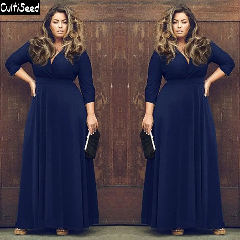 Newest L Xxxl Size Casual Long Dress Women Sexy Deep V Neck Long Sleeve