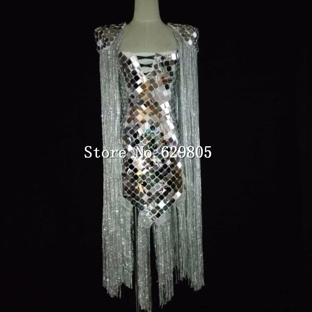Fashion Sparkly Rhinestone Tassel Bodysuit Shining Women Sexy Party