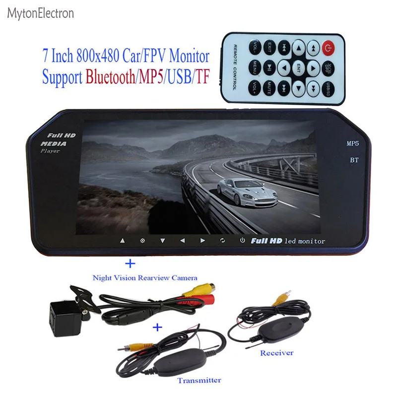 Bluetooth MP5 TF USB 800*480 LCD FPV / Car Mirror Monitor 7 inch screen ...