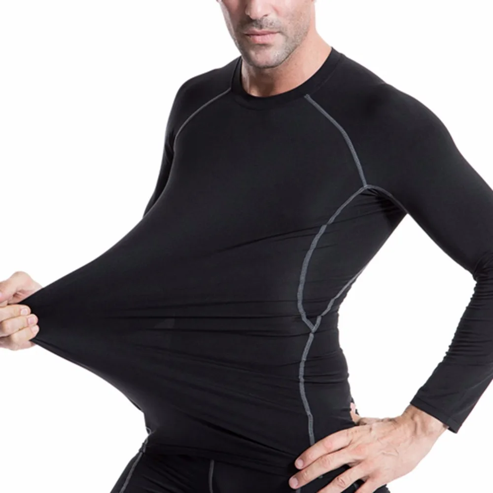 Men Compression Tops Tees Quick Dry Fitness T shirt Fit Base Layer Long ...