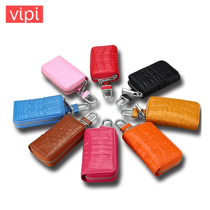 Car Key bag Women Men's Cowhide Leather Zipper Purse Bag Wallets ...