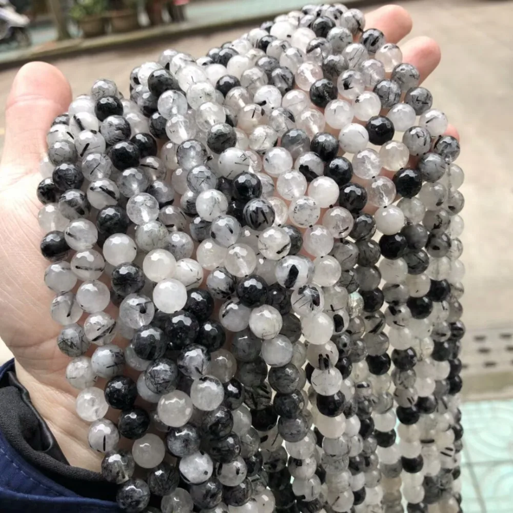 Natural Genuine Black Tourmaline Rutilated Needle Quartz Round Loose Natural Genuine Black Tourmaline Rutilated Needle Quartz Round Loose