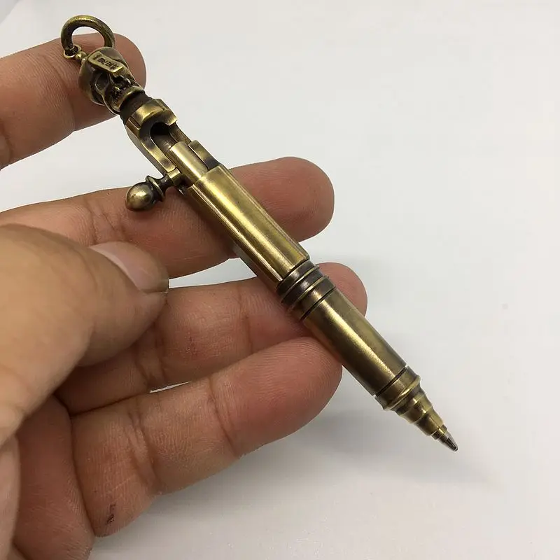 Edc Mini Keychain Pen Brass Chinese Zombie Portable Pocket Pen Creative Retro Bolt Type Ball