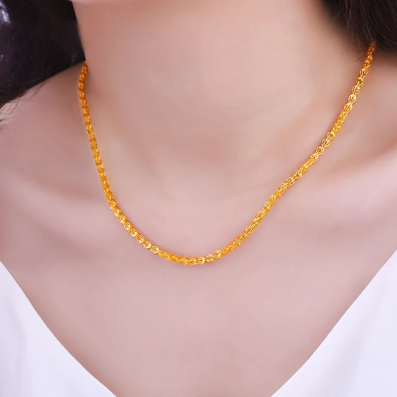 24k Pure Gold Necklace Real Au 999 Solid Gold Chain Smart Beautiful Upscale Trendy Classic Party