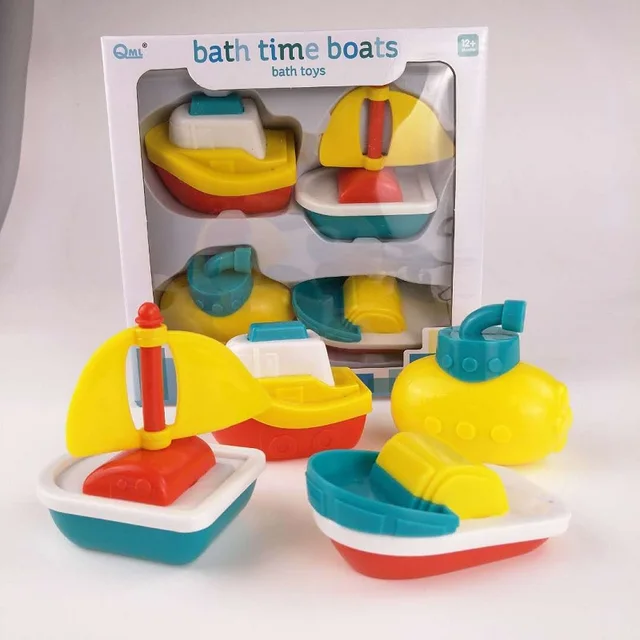 Top Brand 4Pcs Baby Bathing Toys Soft Plastic Hovership Boat Submarine ...