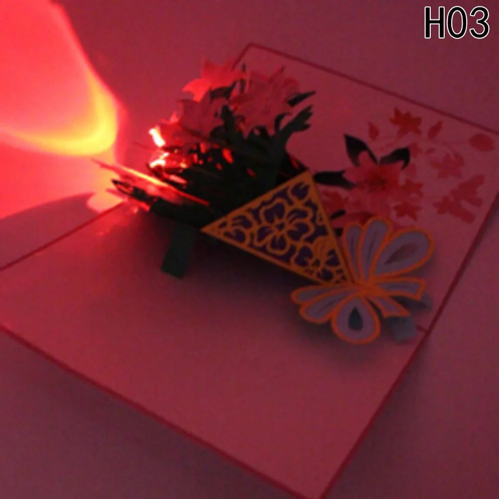 3D Laser Cut Up Greeting Card Postcards Happy Birthday Cake Music LED ...