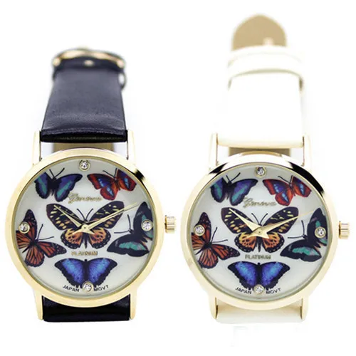2015 New Charming Women Geneva 3D Butterfly Face Leather Band ...