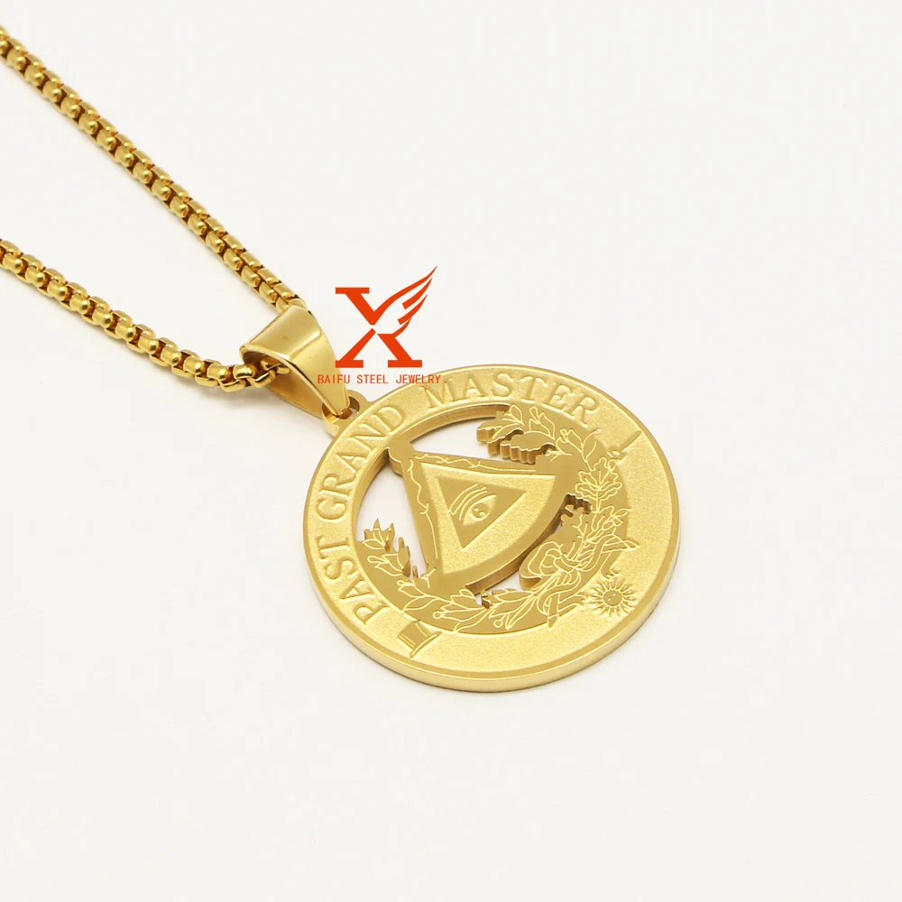 Stainless Steel Gold Past Grand Master Mason Pendant Necklace 24" 3MM ...