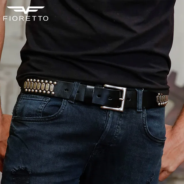 Fioretto Mens Genuine Leather Studded Belts Casual Punk Rock Belts Men ...