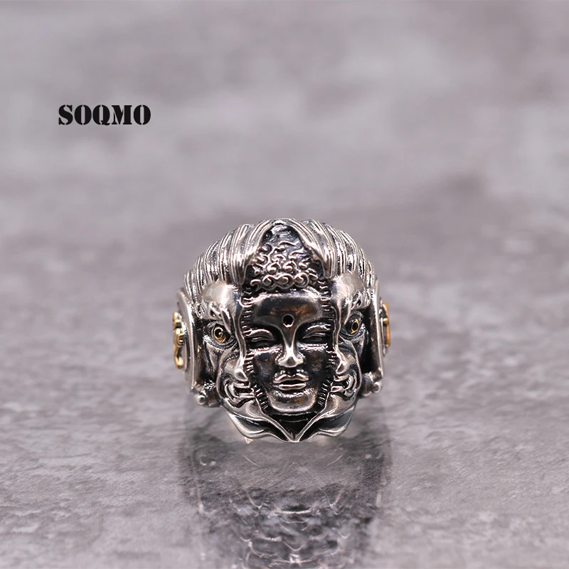 SOQMO Sterling 925 Silver Mens Rings Religion Buddhist Pray Men Ring ...