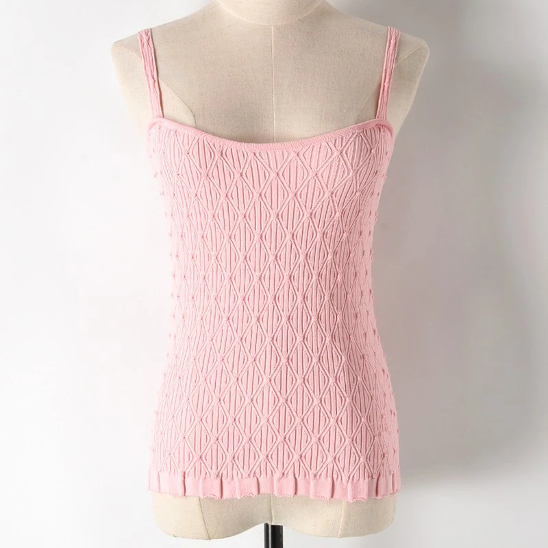 Ruffle knit strap tank top tees women crop top Casual fitness dot tube ...