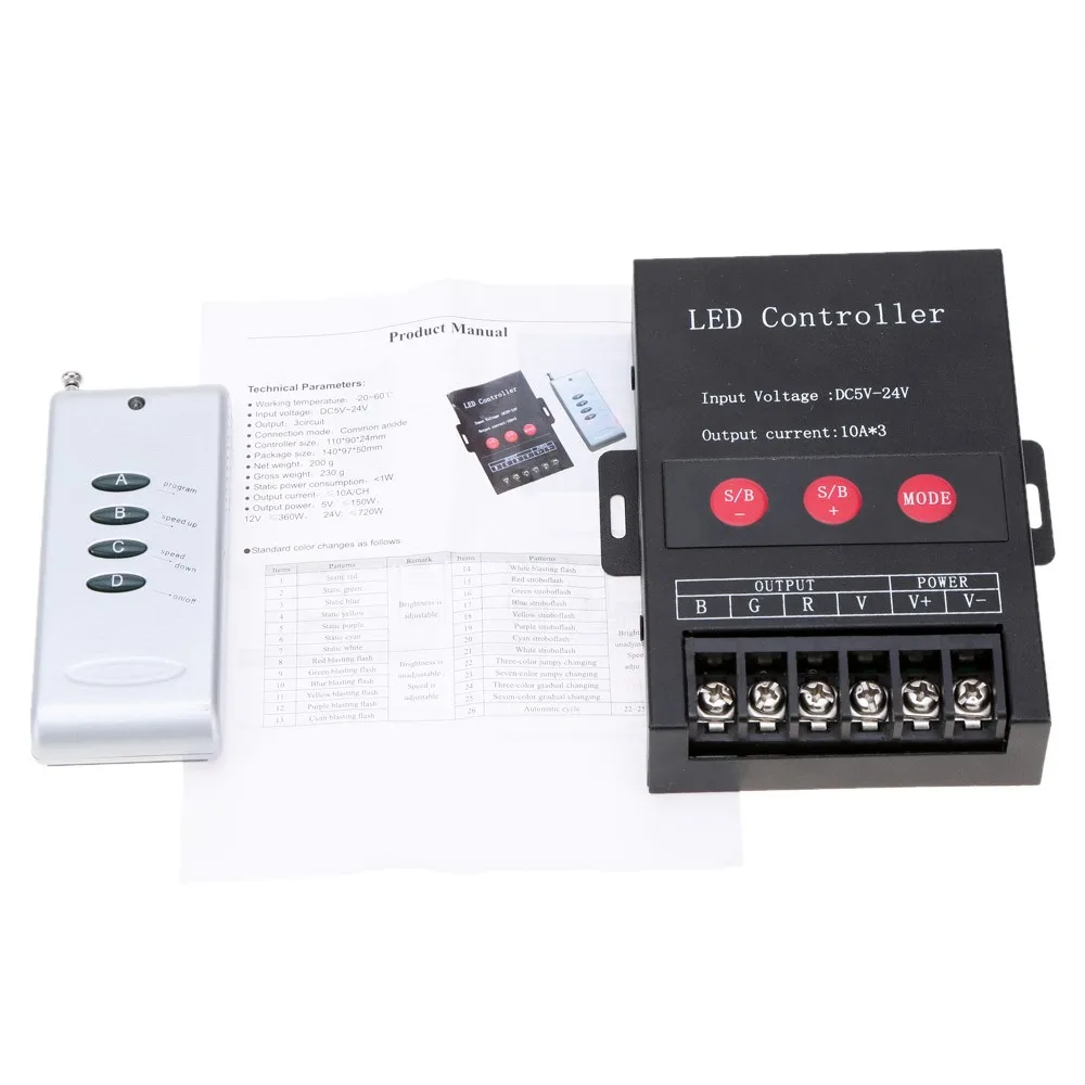 Remote Control LED RGB Wireless Controller 3*10A DC5 24V for LED Strip ...