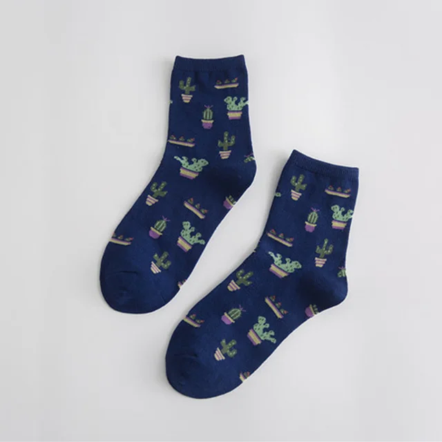 Cotton Women's Socks with Cactus Print