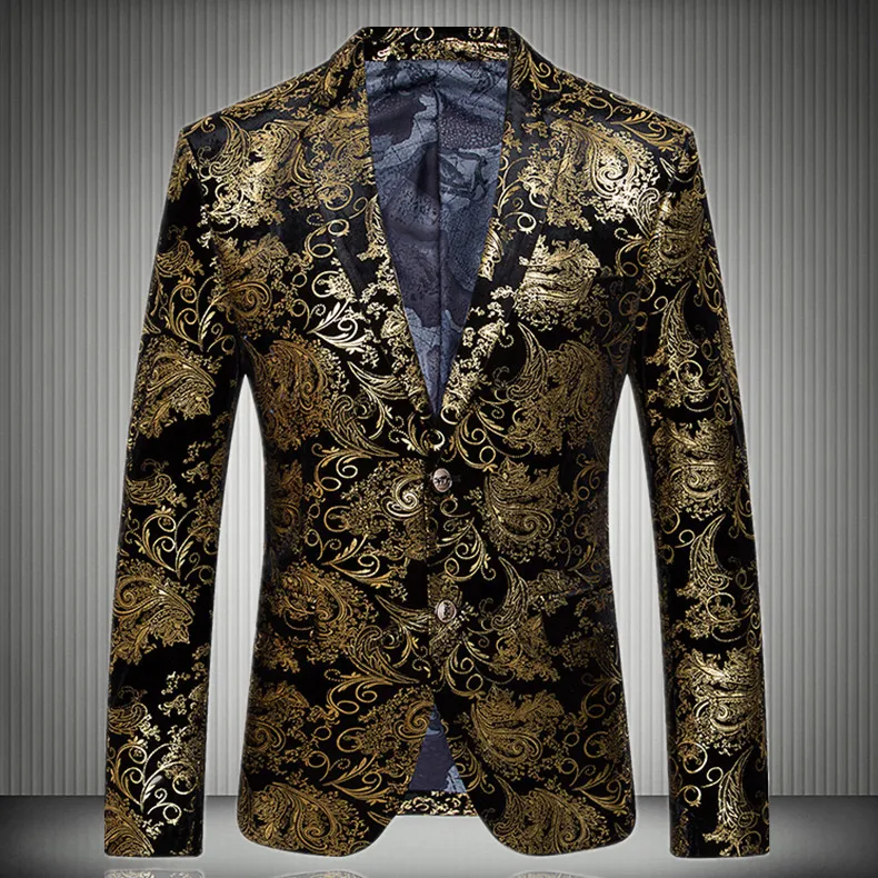 Spring and autumn male slim personalized print blazer men's gold suit ...