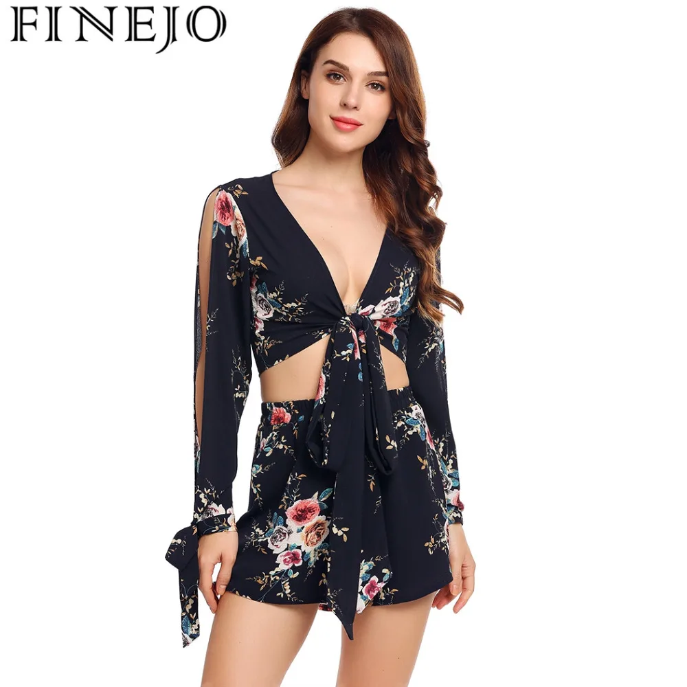 Finejo Sexy Chiffon Shirt 2017 New Women Casual Prints Hollow Out