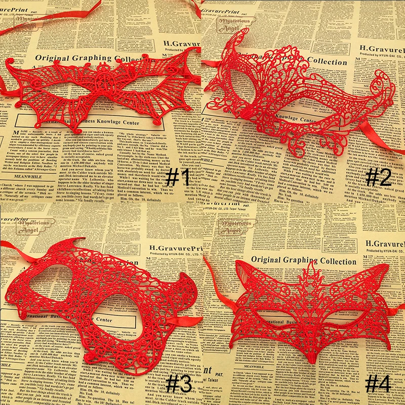 5Pcs/Lot Red Hard Lace Mask Party Sexy face Masquerade Mask Venetian ...