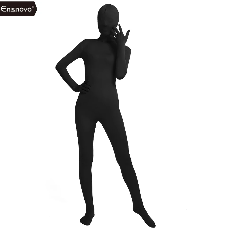 Ensnovo Black Zentai Suit Spandex Nylon One Piece Full Body Suits ...