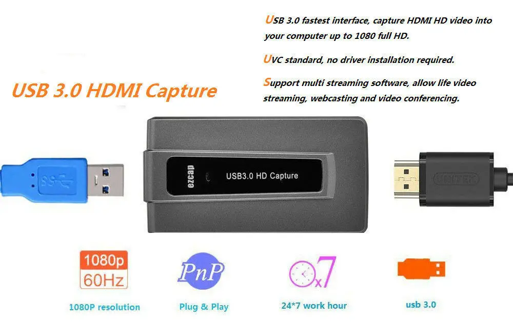 USB3.0 HDMI Capturador De Vídeo e Gravador, 1080 P, UVC, Webcasting ...
