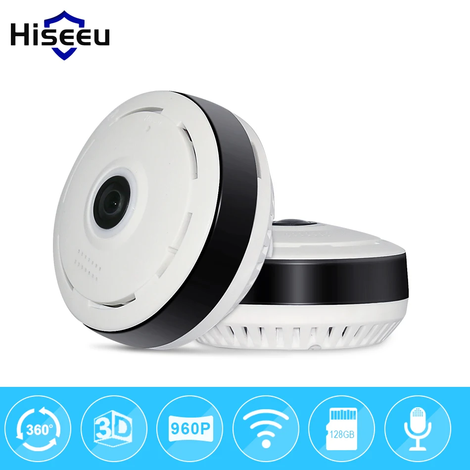 Hiseeu cámara IP HD de ojo de pez, minicámara CCTV de 960P con vista completa de 360 grados, 1 ...