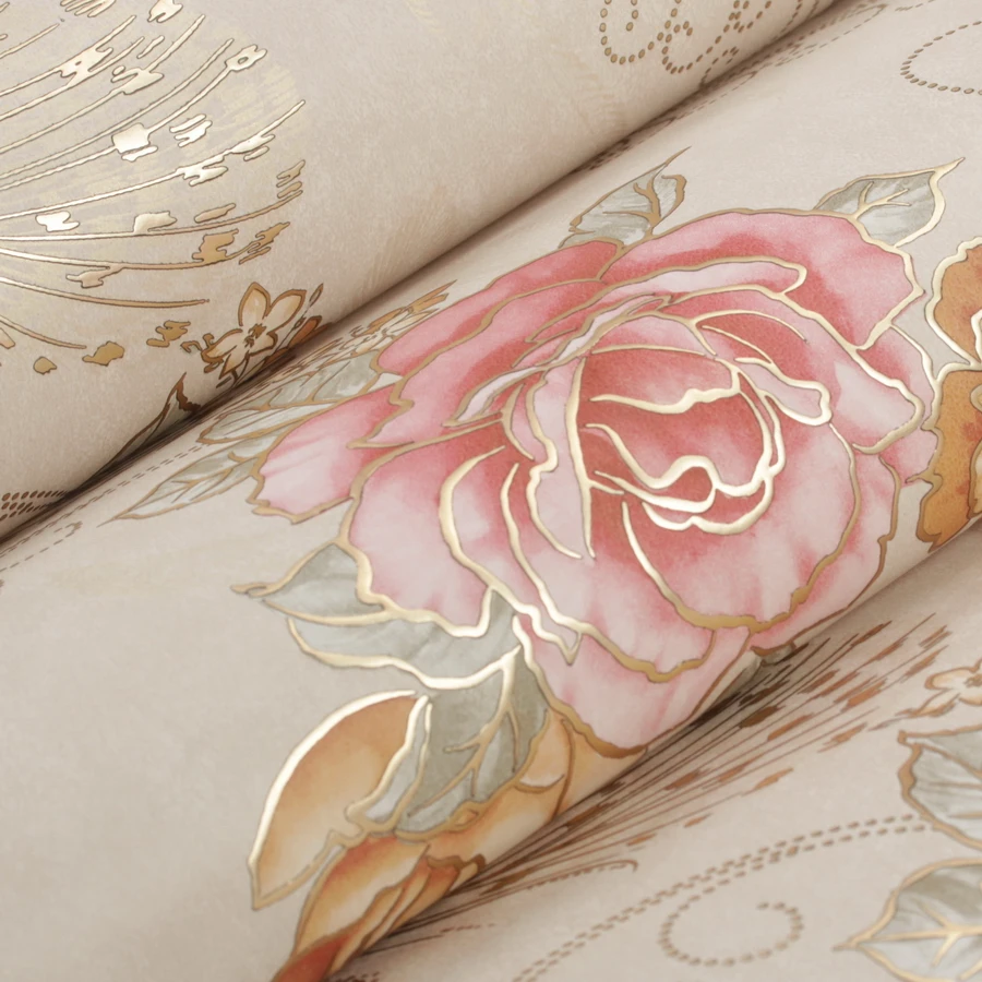 Europese luxe bronzing bloemen behang Rose muurschildering muur behang ...