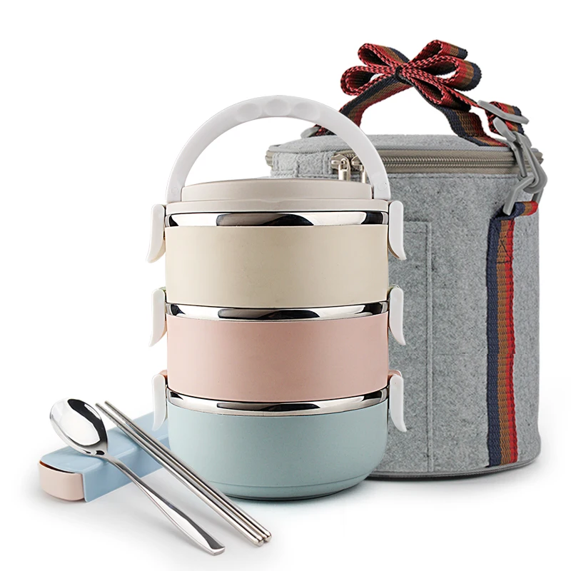 3 capas de acero inoxidable aislamiento térmico japonés Bento caja ...
