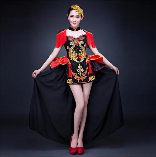 (0122) China Wind Woman Fan Dance Classical Instrument Play Costume ...