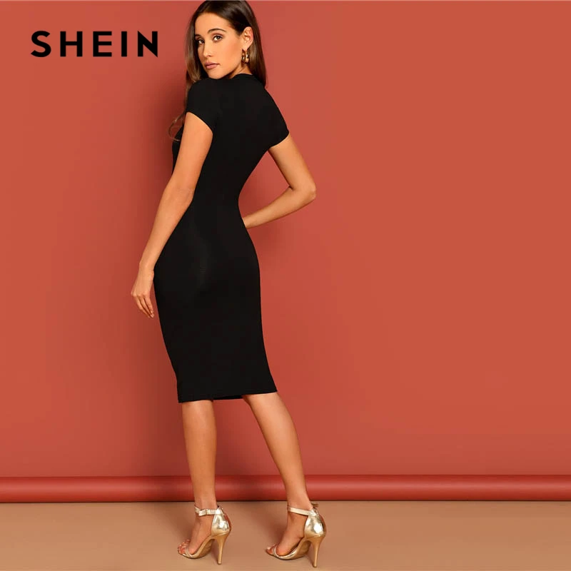 SHEIN Однотонное Облегающее Платье С Коротким Рукавом Элегантное Платье Футляр