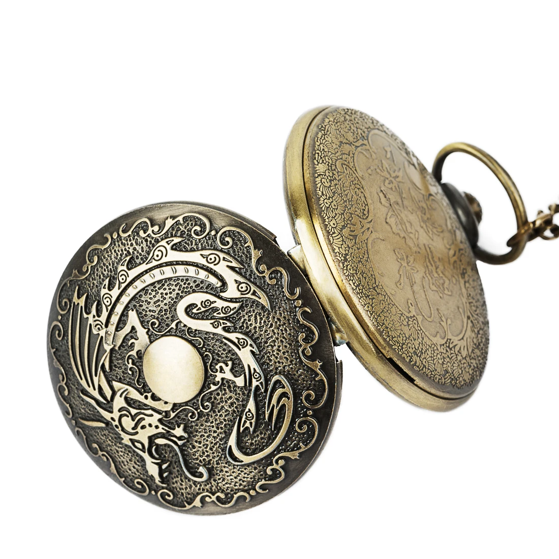 Anime Japan Fire Dragon Pocket Watch With Chain Antique Bronze Color ...