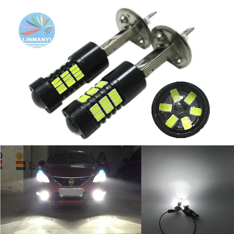 2pcs High Power Super Bright White H1 4014 54SMD LED Projector Fog ...