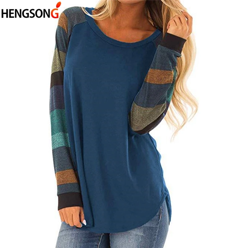 Stripe Patchwork Casual Women T Shirts Autumn Spring Long Sleeve T ...