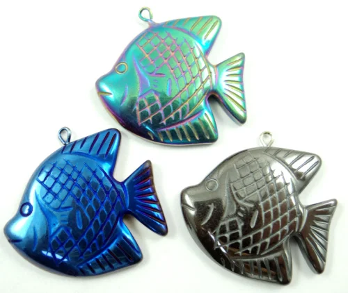 Free Shipping 28*27mm Titanium Hematite Hand-carved Fish Pendant Gem ...