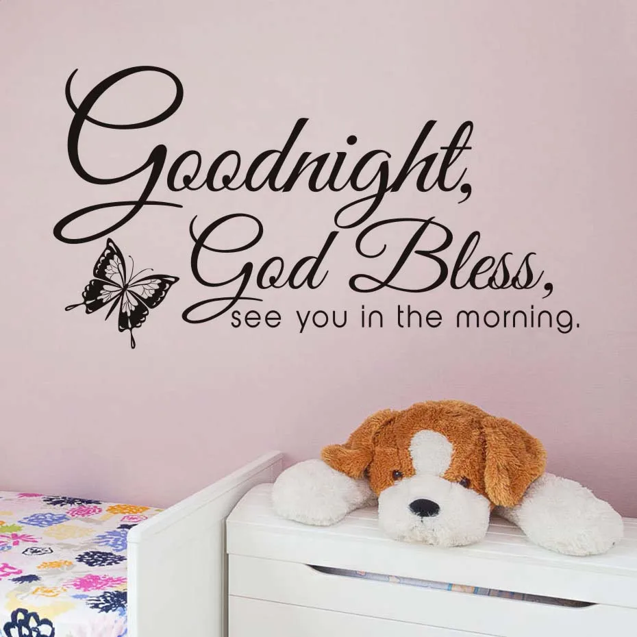 Goodnight God Bless Wall Sticker Butterflies Art Design Letters Diy ...