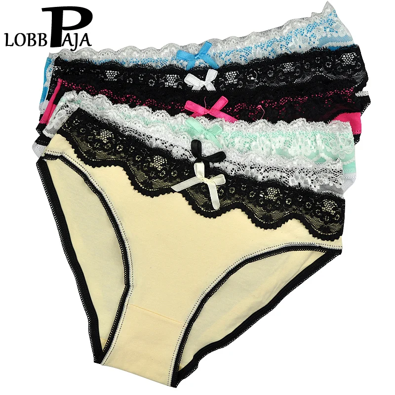 Lobbpaja Brand Lot 6 Pcs Woman Underwear Cotton Panties Cute Lace Girls