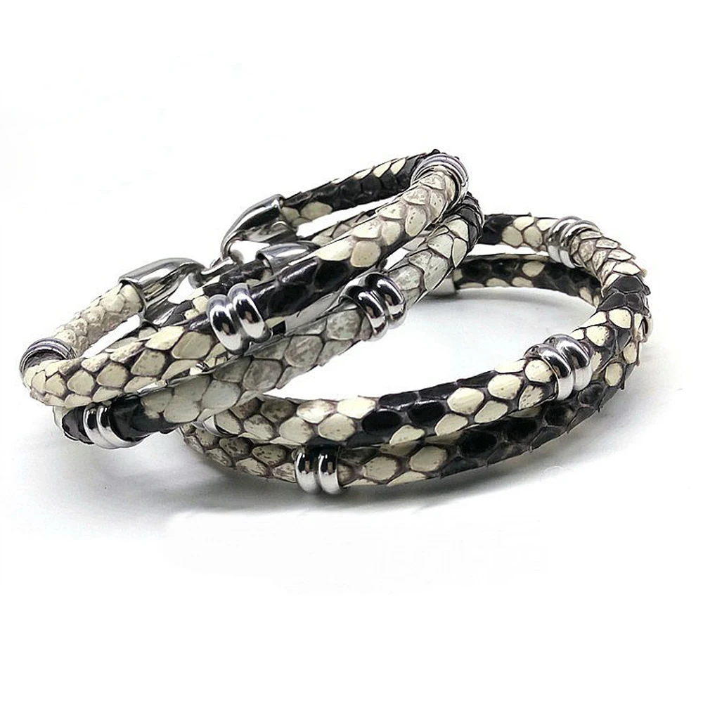 Mens-Black-Python-Skin-Leather-Bracelets-Real-Python-Skin-Leather-With ...