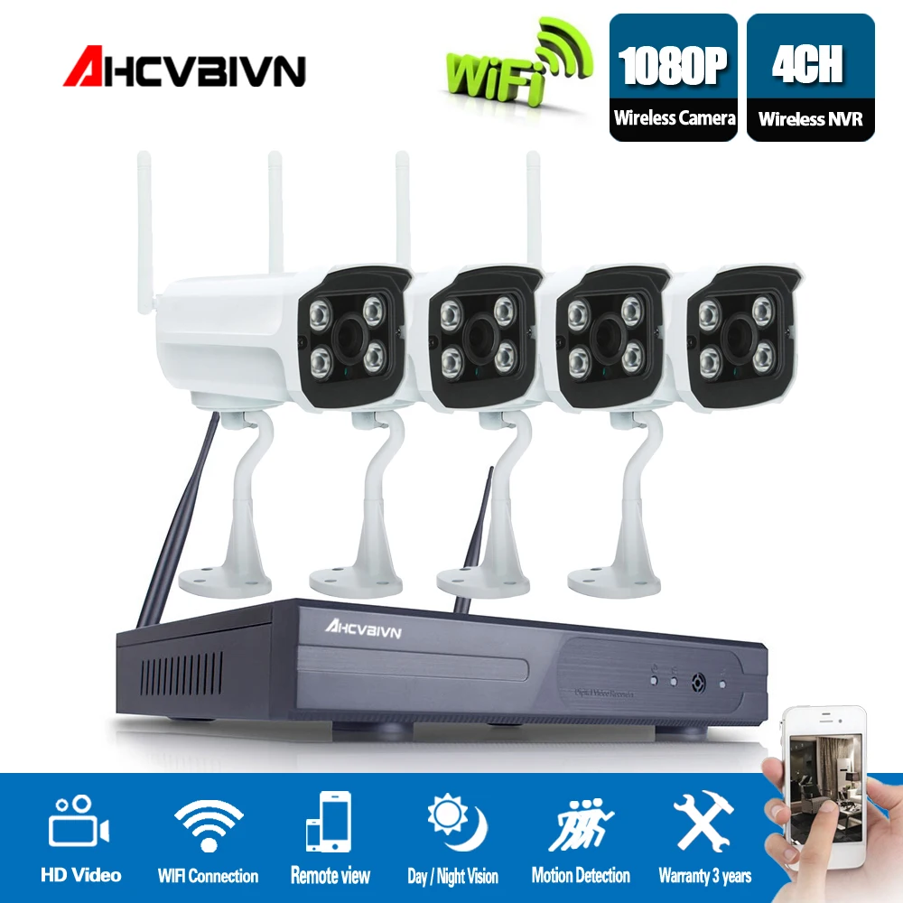 4CH 1080 P inalámbrica NVR Kit 4 piezas 2MP DE SEGURIDAD impermeable al aire libre Wifi Cámara ...