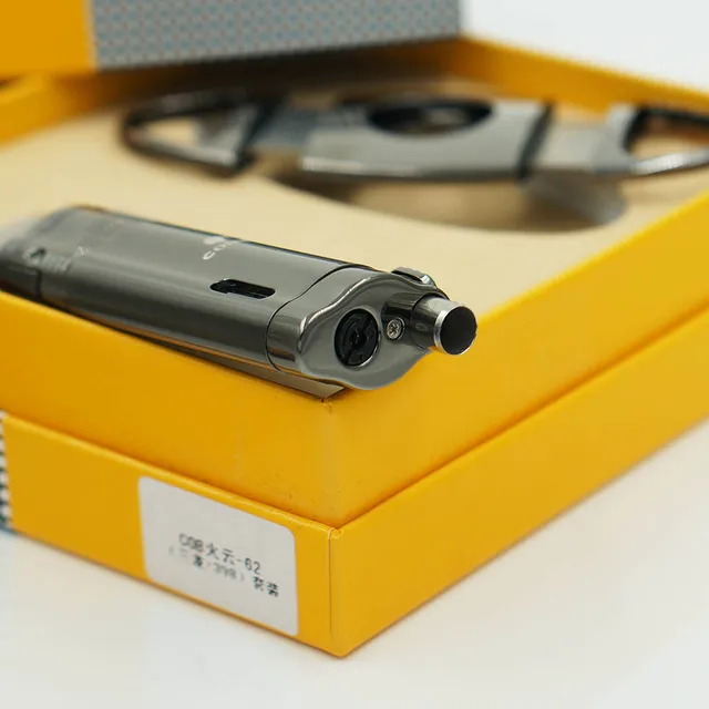 Metal Cigar Lighter Cutter Set 3 Torch Jet Flame Butane Gas Lighters ...