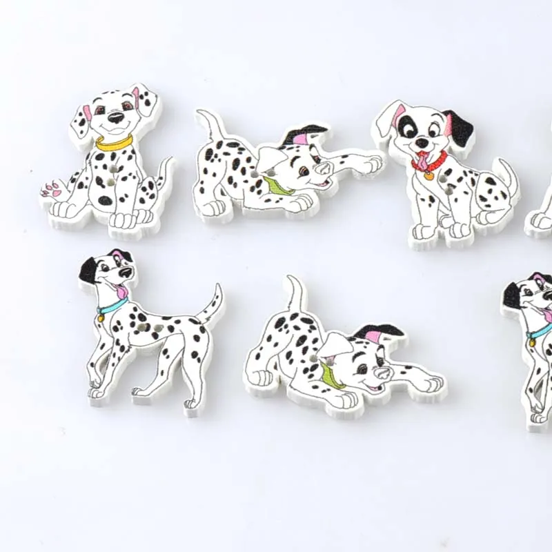 30pcs Natural Wooden Buttons Cute Dalmatian Dog Shape Decorative Sewing ...
