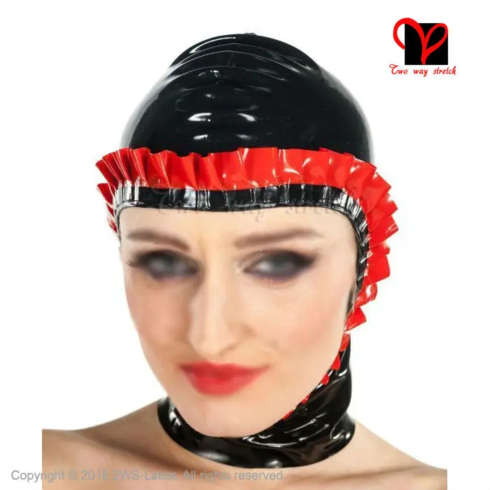 Sexy Latex Hoods Open Face Mask Frilled Zipper Back Rubber Masks Gummi