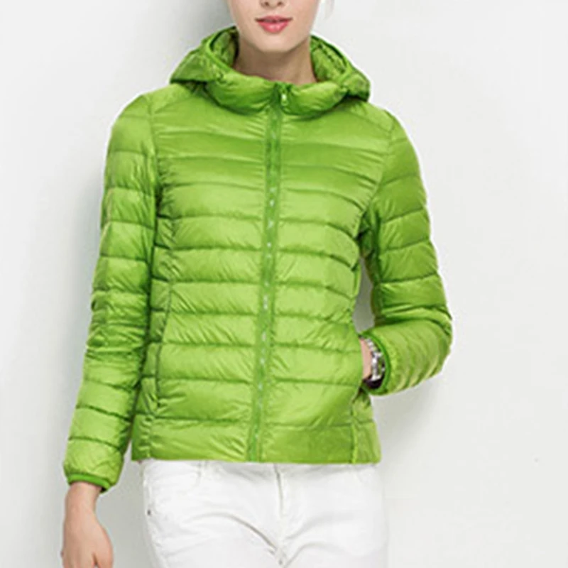 Winter Women Ultra Light Down Jacket Down Hooded Jackets Short Sleeve ...