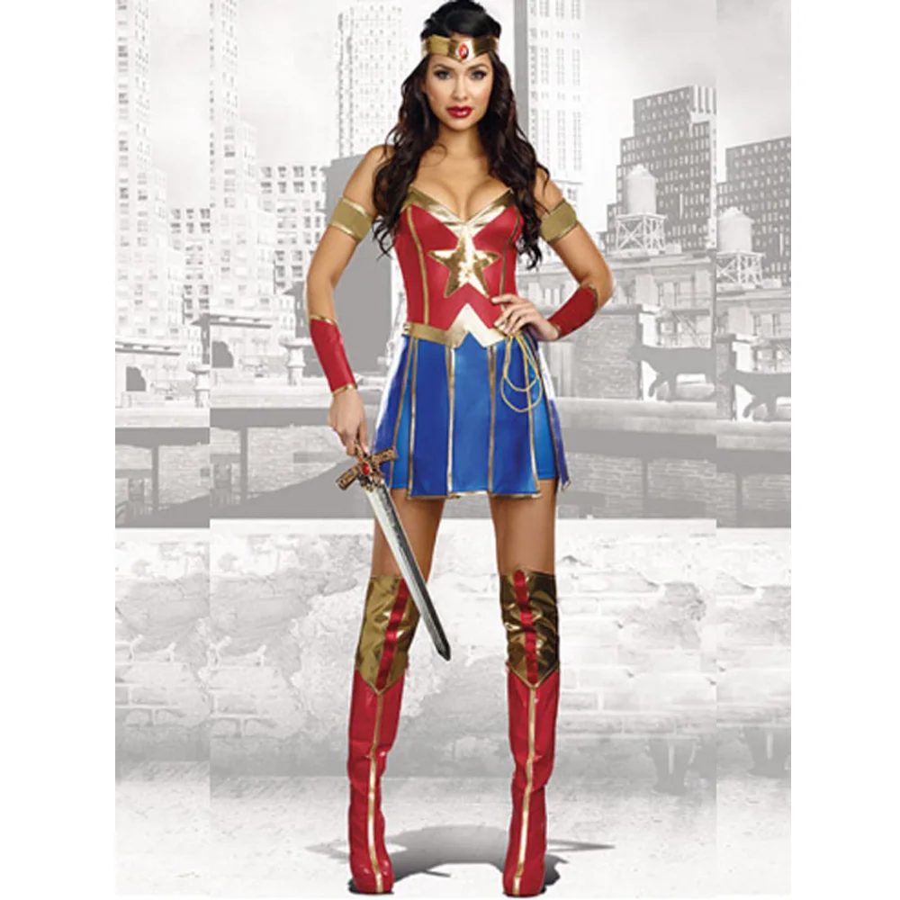 New Red Sexy Fancy Adult Supergirl Cosplay Dress With Boots Sheath